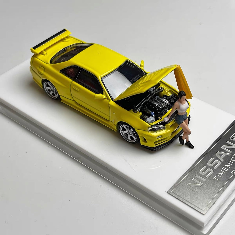 TimeMicro 1:64 Scale Diecast Nissan GTR R34 Yellow with Figure – Hobby ...